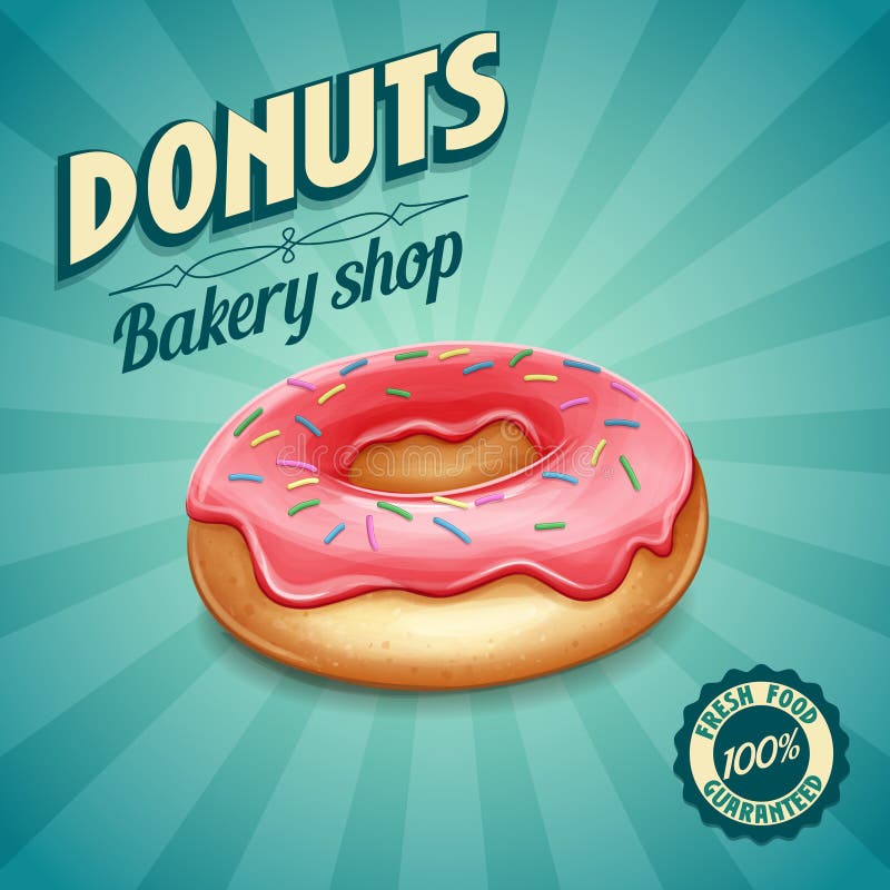 Donut retro poster stock vector. Illustration of cartoon - 44203378