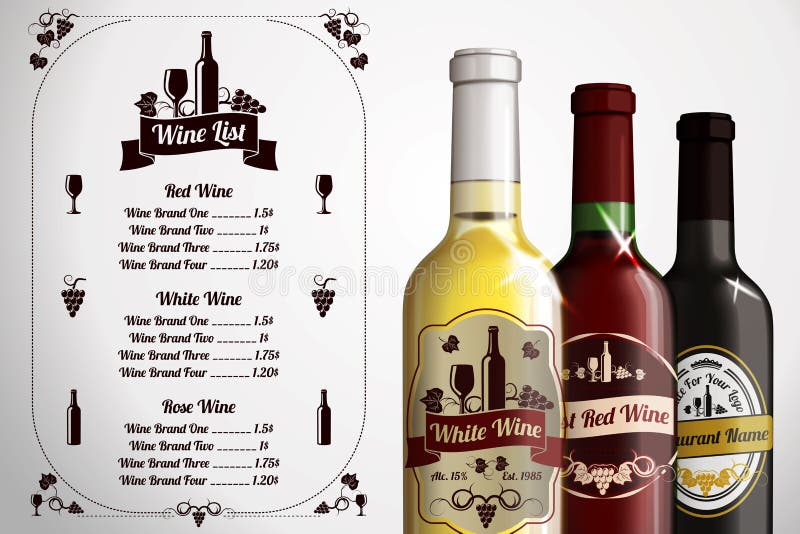 Menu Template - for Alcohol with Three Realistic Stock Vector ...