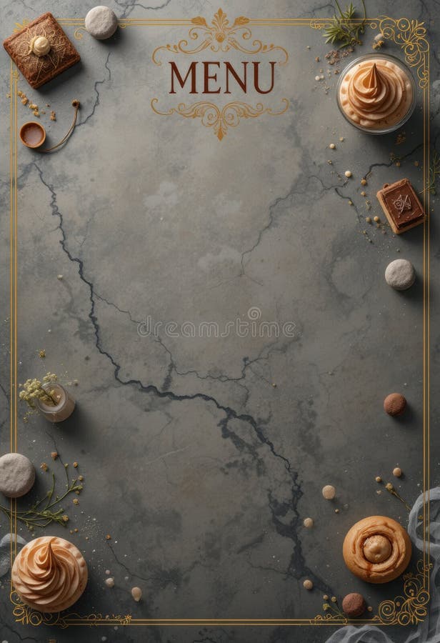 A Menu Template with a Gray Marble Background Surrounded by Sweets. the ...