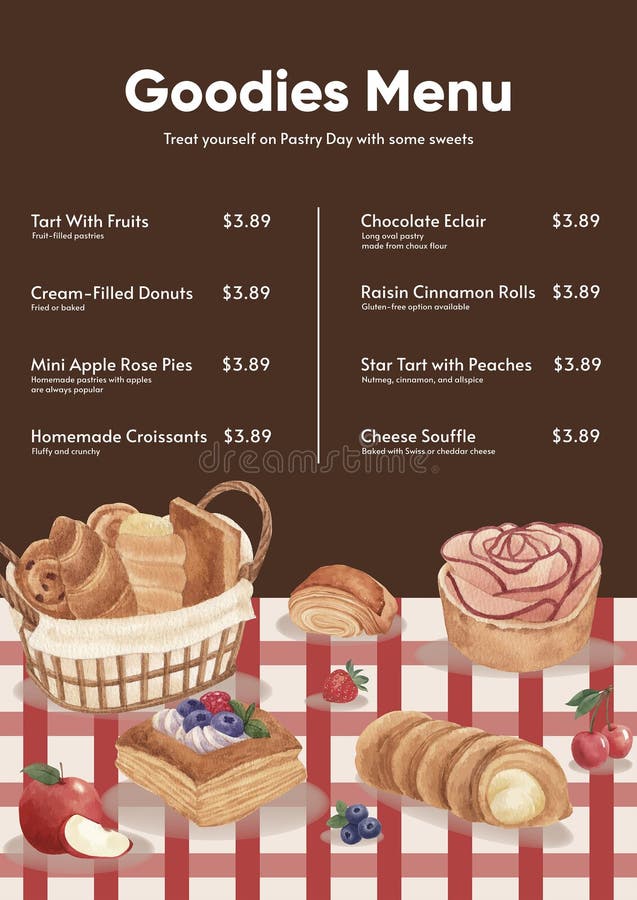 Menu Template with Pastry Day Concept, Watercolor Style Stock ...