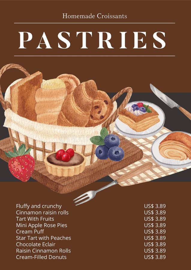Menu Template with Pastry Day Concept, Watercolor Style Stock ...