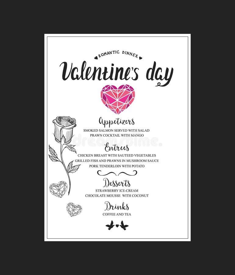Menu Template for Valentine Day Dinner Stock Vector - Illustration of ...
