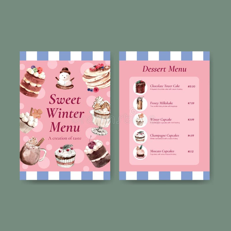 Menu Template with Winter Sweets Concept Design for Restaurant and ...