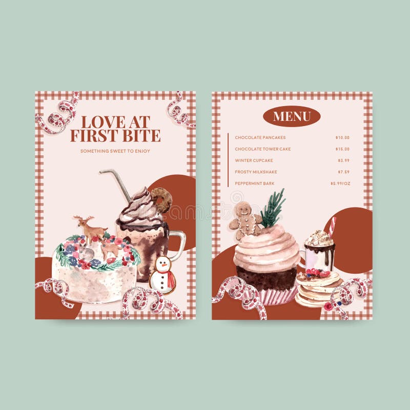 Menu Template with Winter Sweets Concept Design for Restaurant and ...