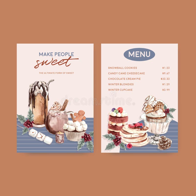 Menu Template with Winter Sweets Concept Design for Restaurant and ...