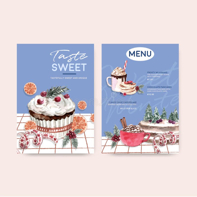 Menu Template with Winter Sweets Concept Design for Restaurant and ...