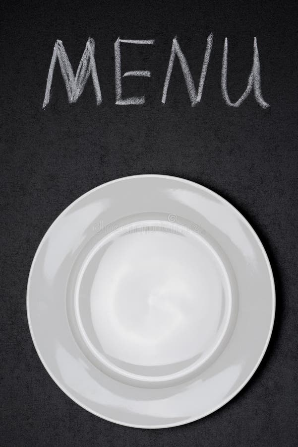 Menu Title Written with Chalk and Empty Plate Stock Image - Image of ...