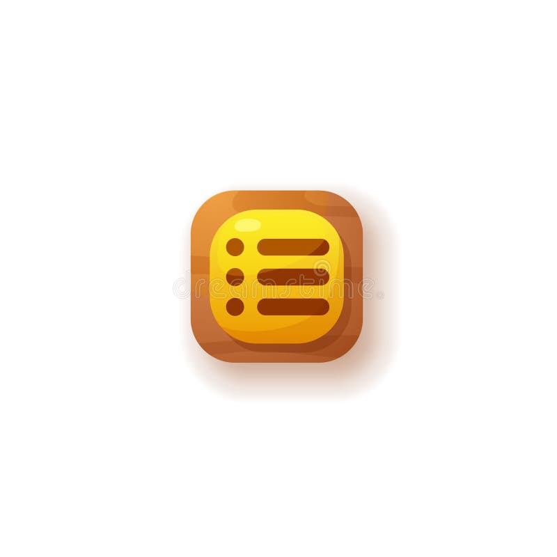 Menu Ui Button Vector Icon, Push Button Yellow Square Symbol, Cartoon ...