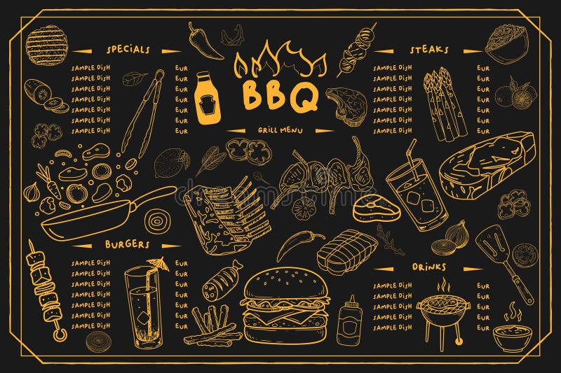 A Menu with a User-friendly Design, Featuring Hand-drawn Steak and Food ...