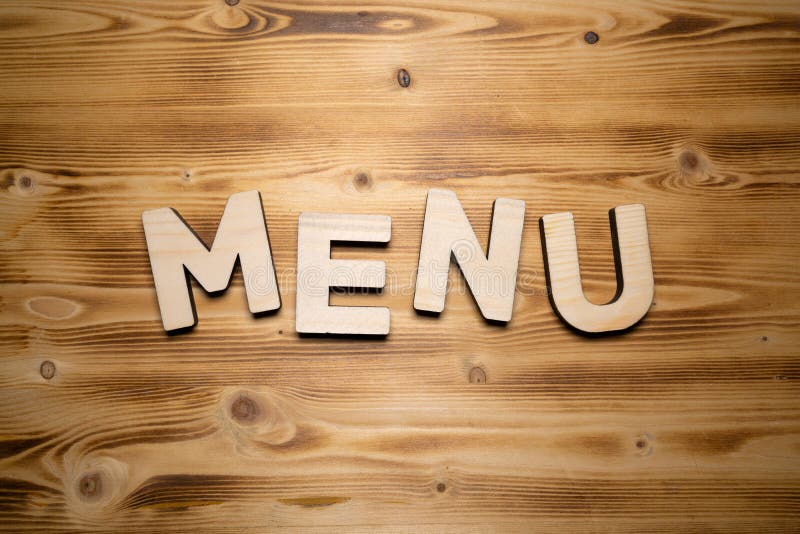 MENU Word Made with Building Blocks on Wooden Board Stock Photo - Image ...