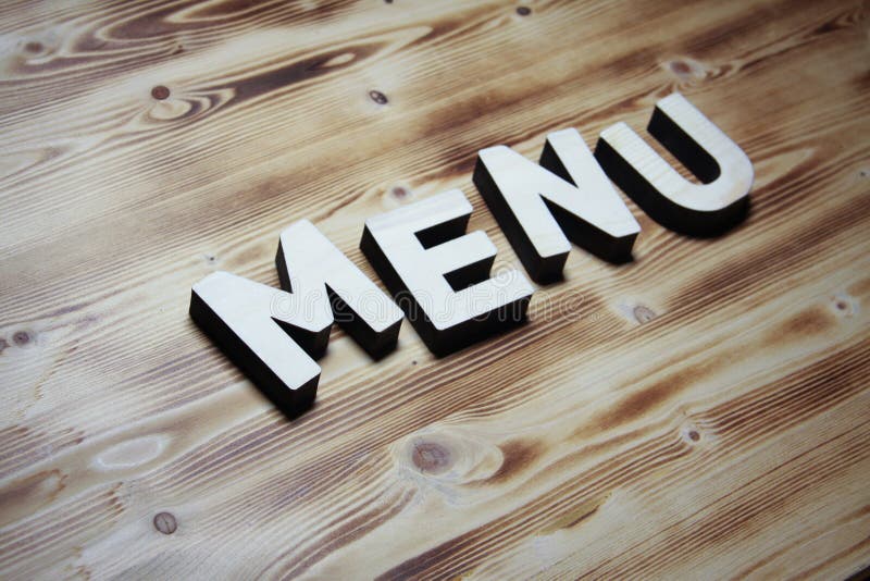 MENU Word Made with Building Blocks on Wooden Board Stock Image - Image ...