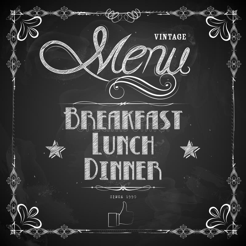 Menu written on Chalkboard stock vector. Illustration of cuisine - 38748453