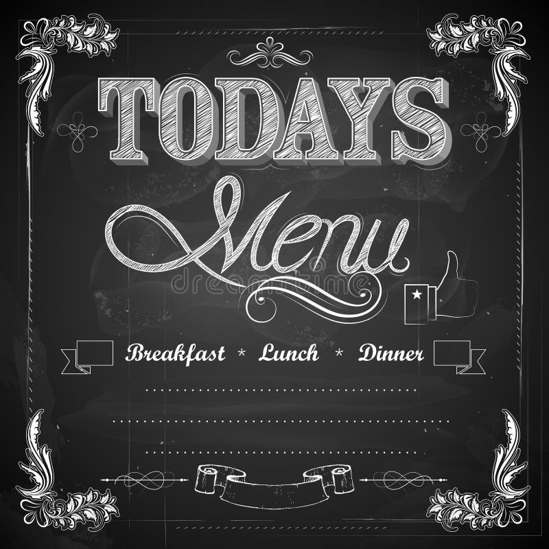 Menu written on Chalkboard stock vector. Illustration of cuisine - 38748912