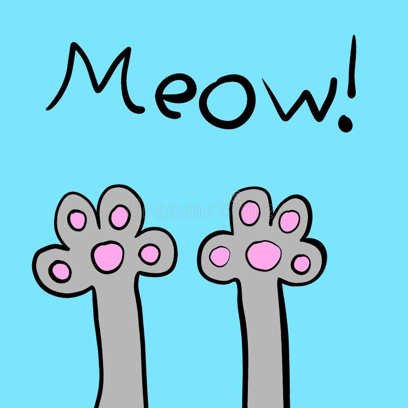 Meow! Adorable Cat Paws! stock illustration. Illustration of blue ...