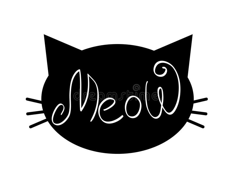 Meow Word in Cat Face with Whiskers Stock Vector - Illustration of ...