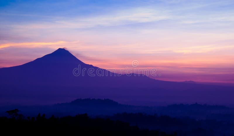 Mt merapi sunrise view stock photo. Image of landscape - 255464682
