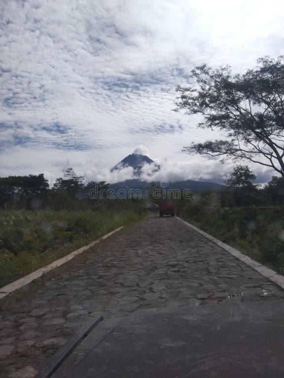 The Merapi Mountain in Kaliurang Village Stock Image - Image of highway ...
