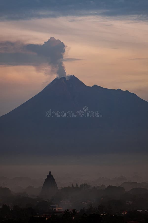 Merapi Mountain and Prambanan Temple in a Frame. Stock Image - Image of ...