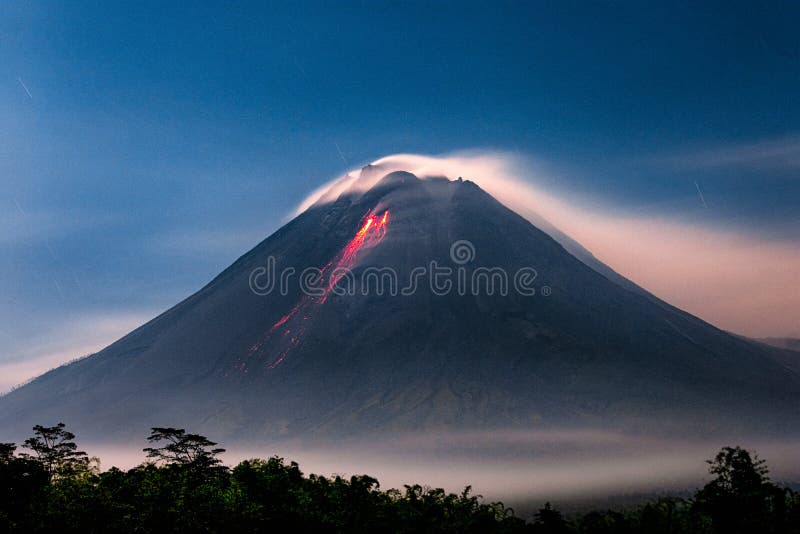 Merapi Night View stock image. Image of light, dusk - 254635163