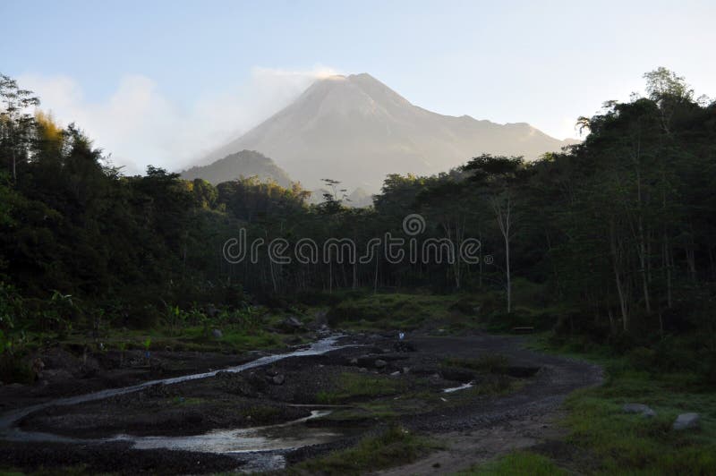 Merapi Volcano and River stock photo. Image of reservoir - 237322650