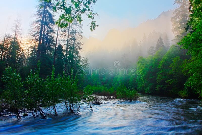 Merced River Landscape in Yosemite National Park. Whitewater Rapids ...