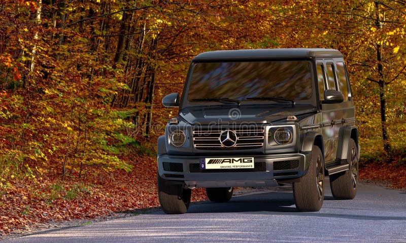 Mercedes G 500 AMG SUV Driving on Autumn Road Editorial Stock Image ...