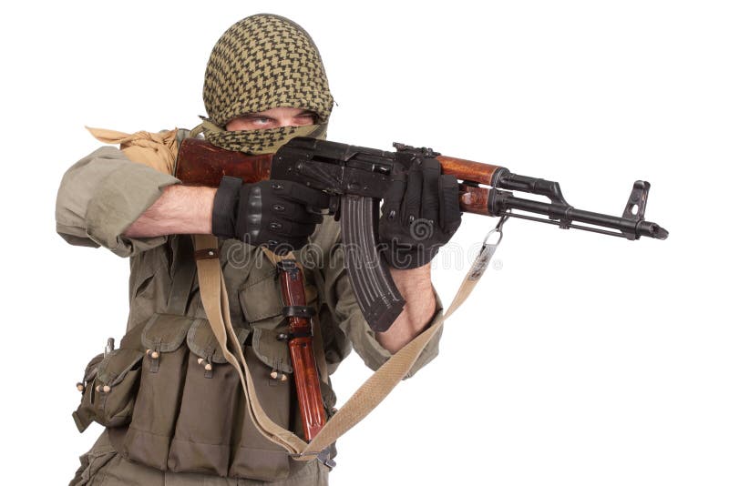 Mercenary with AK 47 gun stock photo. Image of deadly - 41878416