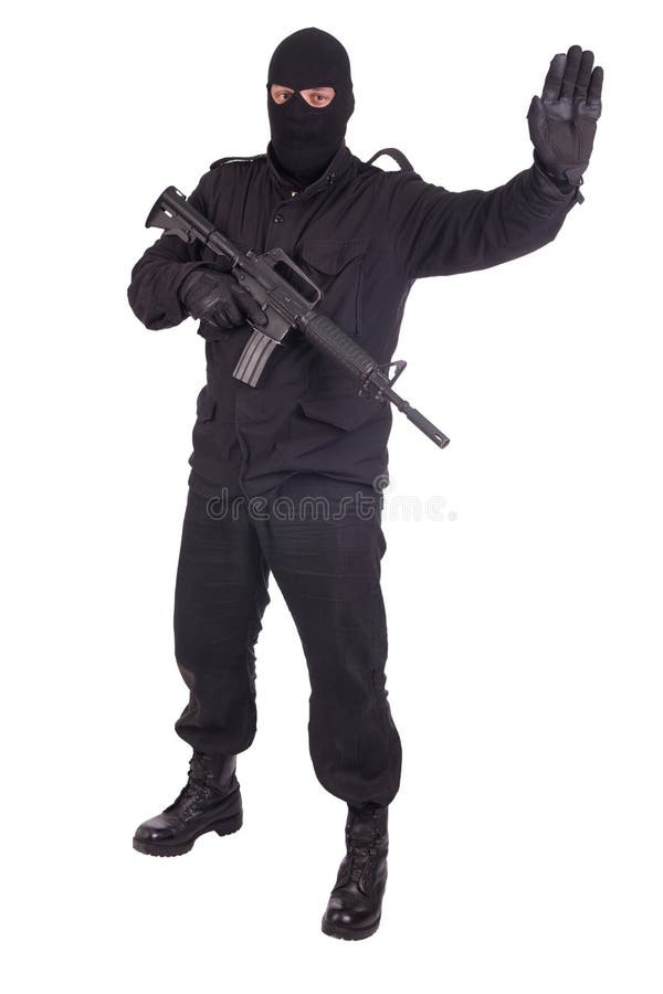 Mercenary with CAR15 rifle stock image. Image of black - 41878043