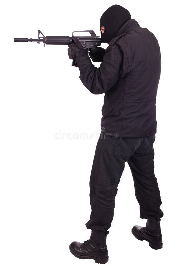 Mercenary with CAR15 rifle stock image. Image of mask - 41878687