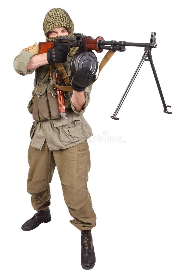 Mercenary Gunner with Machine Gun Stock Photo - Image of infantry ...