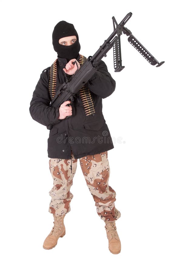 Mercenary with M60 Machine Gun Stock Image - Image of tactical, gunner ...
