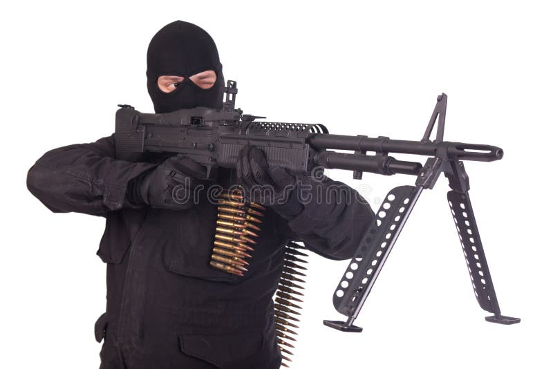 Mercenary with M60 Machine Gun Stock Photo - Image of balaclava, gloves ...