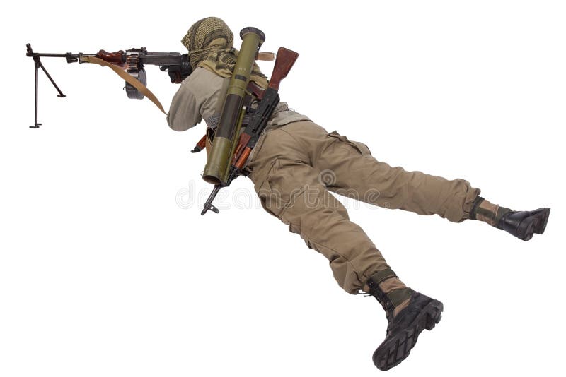 Mercenary with machine gun stock image. Image of shooter - 44293333