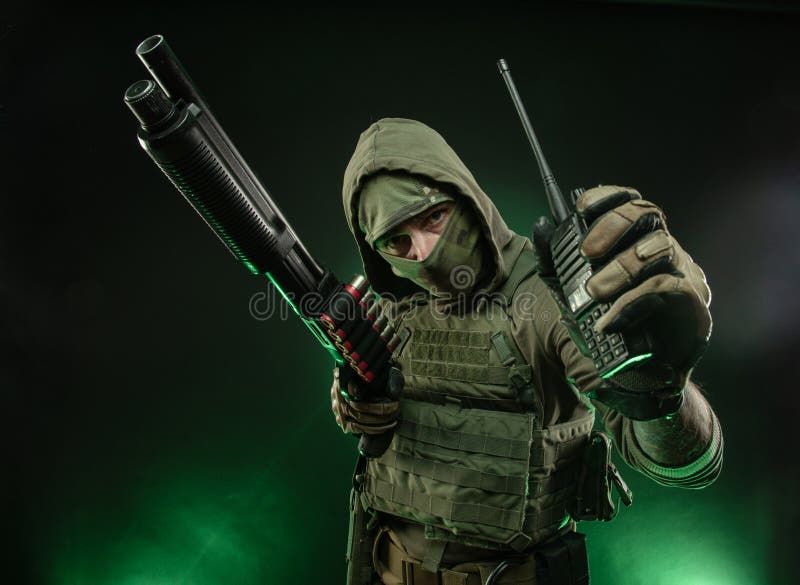 Mercenary Soldier with a Shotgun Stock Image - Image of disassembly ...