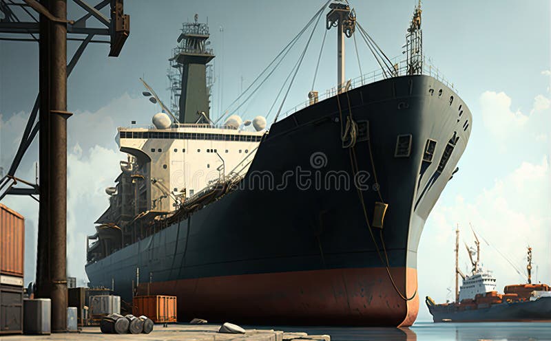 A Merchant Ship Berthed at a Port Doing Loading and Unloading Work ...