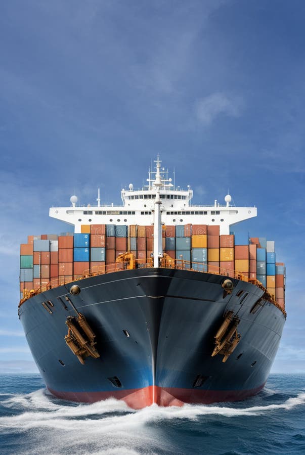 Merchant Ship Loaded with Containers at Sea Stock Illustration ...