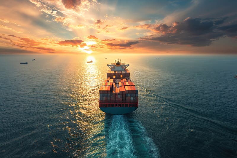 Merchant ship in the ocean stock illustration. Illustration of heavy ...