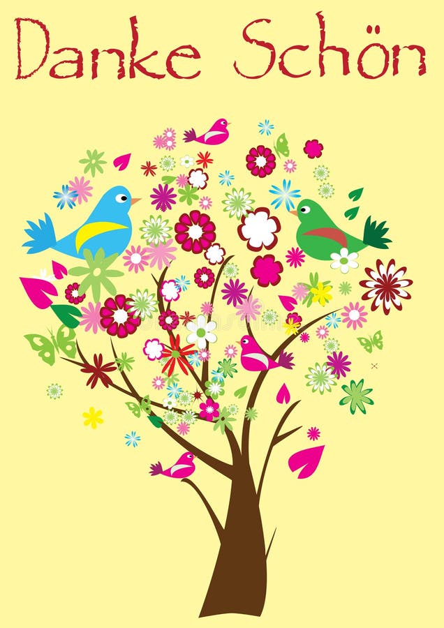 Arbre D'aquarelle Avec Des Fleurs Et Des Oiseaux Illustration Stock ...