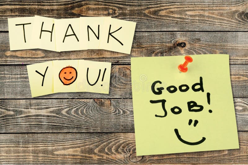 Merci Des Notes Avec Le Visage Souriant Et Le Bon Travail Photo stock ...