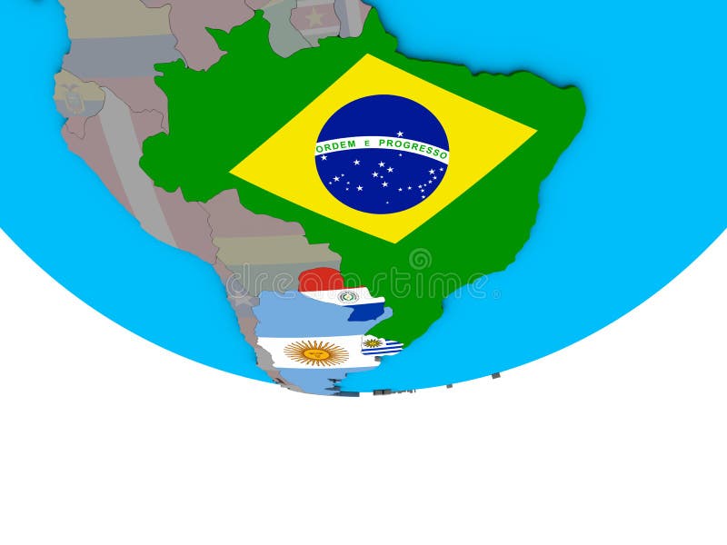 Mercosur Memebers with Flags on Globe Stock Illustration - Illustration ...