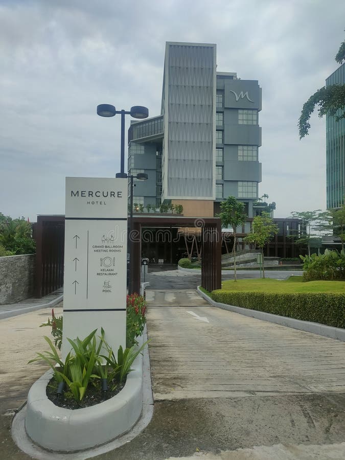 Mercure Hotel Text Brand and Sign Logo on Door Entrance Building Facade ...