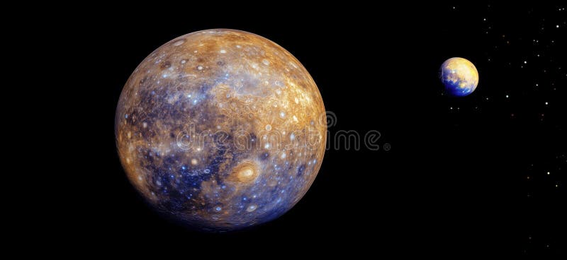 Mercury Planet with Detailed Surface Features and Distant Celestial ...