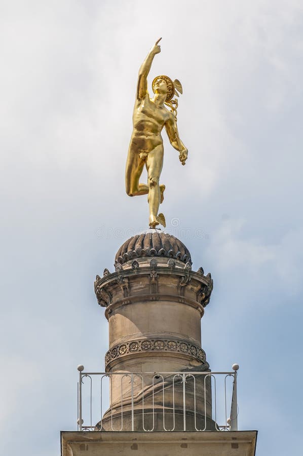 Mercury Statue at Schlossplatz, Germany Stock Photo - Image of ...