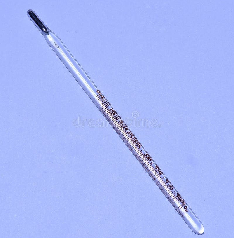 An Old Mercury Thermometer on a White Isolated Background. Top View ...