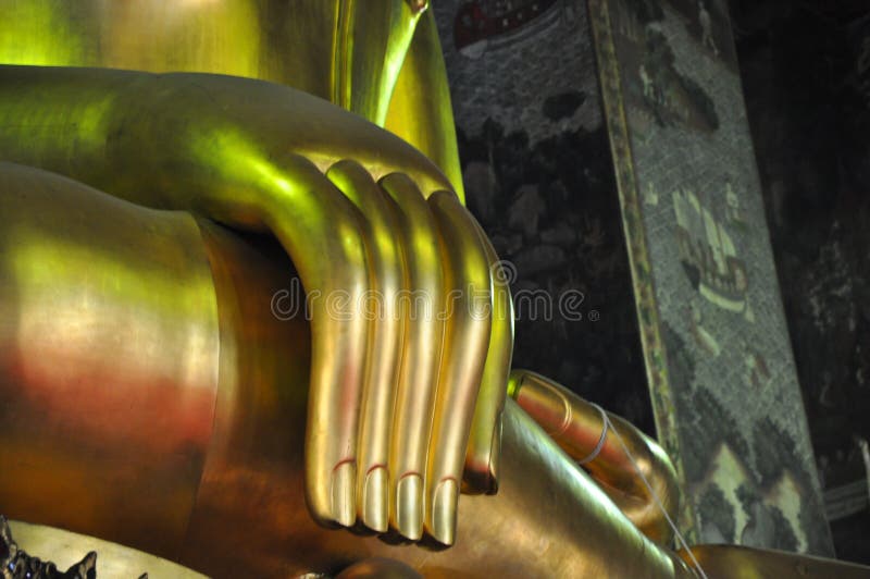 Mercy Hand of Big Golden Buddha Sculpture Stock Photo - Image of ...