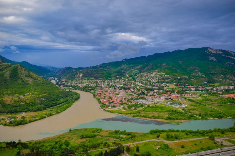 The Merger of Two Rivers Mtkvari and Aragvi in Mtskheta, Georgia Stock ...