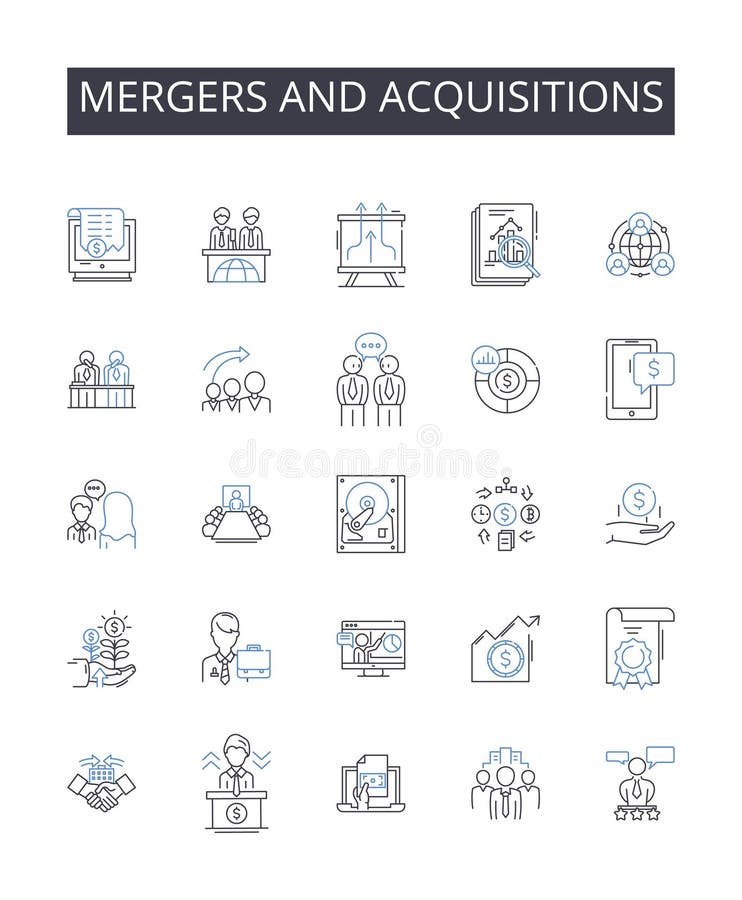 Mergers and Acquisitions Line Icons Collection. Technique, System ...