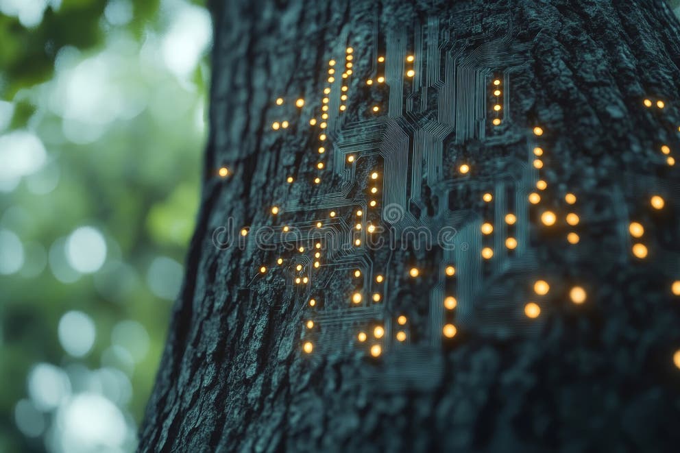Merging Nature and Technology with Circuit Patterns on Tree Bark Stock ...