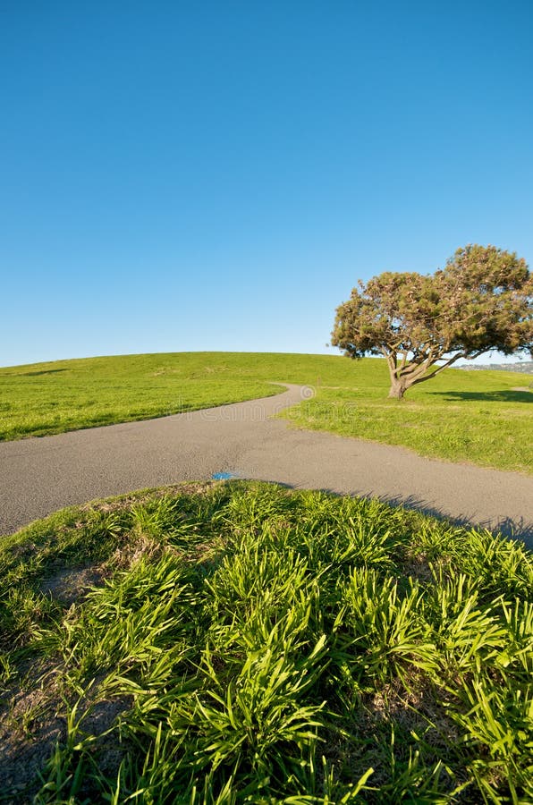 Merging Path on Green Landscape and Blue Sky Stock Image - Image of ...