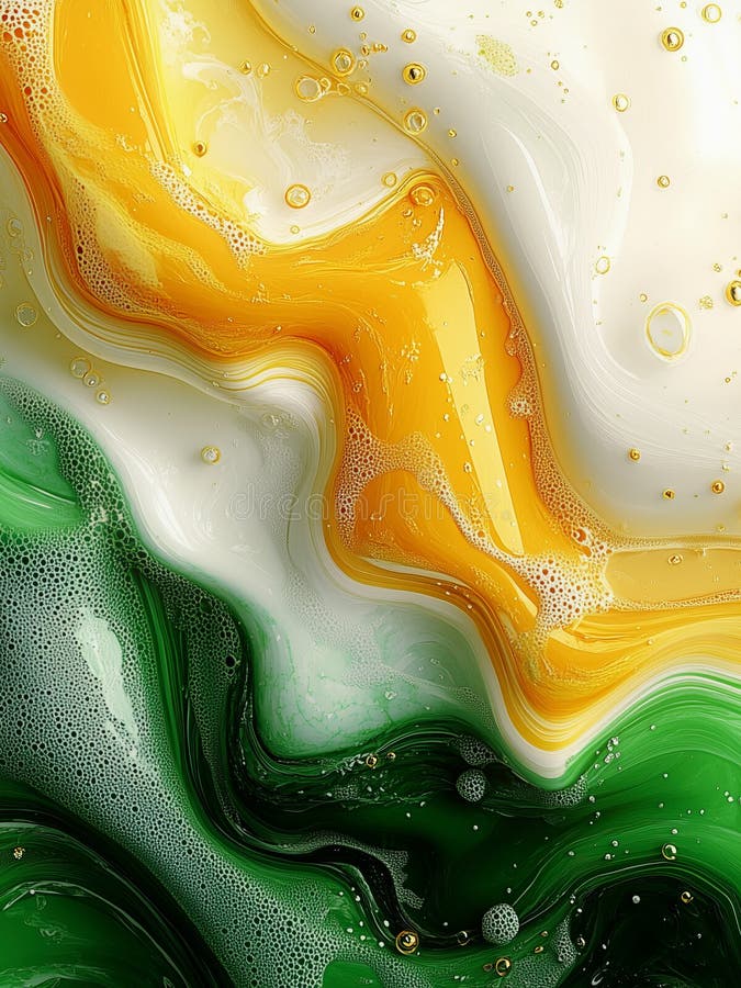 Merging of Pulling Streams of White, Yellow and Green Liquids Stock ...